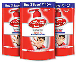LIFEBUOY Total 10 germ protection Handwash 185ml each Hand Wash Pouch ...
