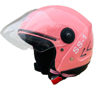 SUPER SUNNY Pink With Clear Visor Helmet For Bike Scooty Open Face ...