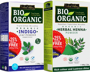 Indus Valley Bio Organic Indigo Powder and Henna Combo Pack For Black ...