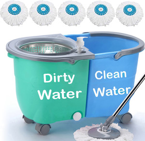 V-MOP Premium Jumbo Double Bucket Spin Mop with 4 Wheels + 5 Microfiber ...