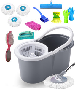 V-MOP Premium Grey Plastic Magic Dry Bucket Spin Mop Combo Mop Set, Mop ...