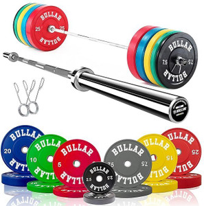 BULLAR 150 kg Rubber Bumper Plates With Olympic Barbell Home Gym Combo ...