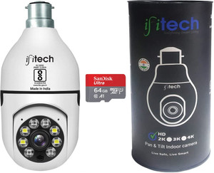 IFITech 3MP Bulb Type PTZ Indoor HD CCTV WiFi Camera | Built In 64GB SD ...