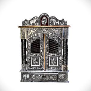 RS HANDICRAFT AND MARBLES Wooden Mandir with Aluminium & Copper ...