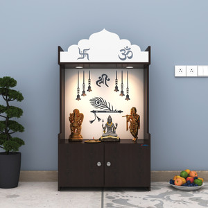 ANIKAA Velma LED Light Puja Shelf Temple Stand Engineered Wood Home ...