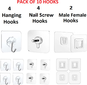 QinPin Combo of Self adhesive Wall Hanging, Nail Screw and Male Female ...