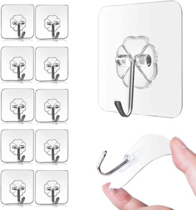 DCELLA Self Adhesive Hooks Sticky Hooks, Transparent Reusable Removable ...