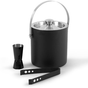 VEERA 1 L Steel Black Ice Bucket with Lid, Double Walled Stainless ...