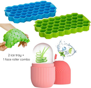 StreeYug 2 pack 37-Cavity Ice Tray Set + 1 Pink Ice Face Roller ...