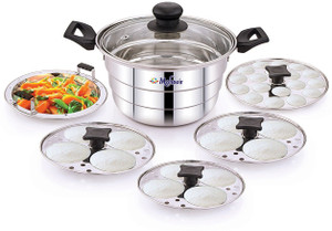 MAHAVIR Stainless Steel Idly Pot with Glass Lid Steamer and Mini Idli ...