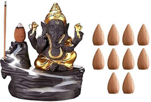 STARDOM MART GOLDEN NAAB GANESHA BACKFLOW INCENSE HOLDER WITH 15 CONES ...