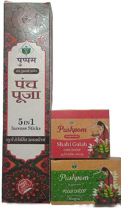 Ashohee Enterprises PUSHPAM PANCH POOJA 5 IN 1 SHAHI GULAB CONE DHOOP ...