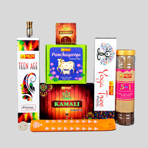Delta 9 IN 1 COMBO PACK (Incense Sticks, Dhoops & Rollon) Sandal, Rose ...