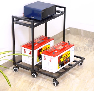 D&V ENGINEERING Metal 2 Tier Double Battery Inverter Trolley, UPS Stand ...