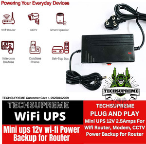 TechSupreme Mini UPS 12V 2.5Amps For Wifi Router, Modem, CCTV Power ...