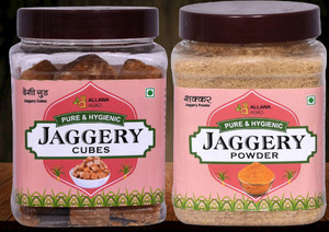 Allana Agro Jaggery Powder, Jaggery Cubes, Sugar Powder Powder + Block ...