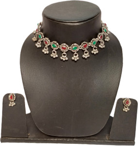 Amazing Mart Oxidised Silver Silver Green, Maroon Jewellery Set Price ...