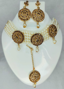 ShreemKart Metal, Plastic Gold-plated White, Gold Jewellery Set Price ...