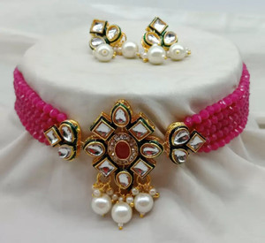 White pearl Alloy Gold-plated Pink Jewellery Set Price in India - Buy ...