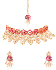 Asha Priya Luxury Style Metal Platinum Pink, Gold Jewellery Set Price ...