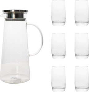 basicbelle Water Glass and Jug Set (Pack of 7 Pcs) 6 glass 290ml,1 Jug ...