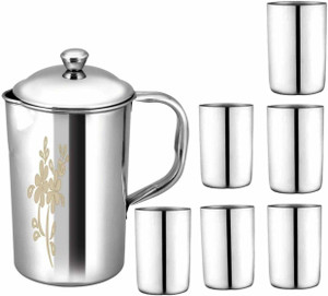 STEEPLE steel jug with glass | 2 litre Jug | Steel Jug With 6 Glass Set ...