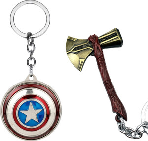 YAANATURAL Thor Axe & Captain America Shield Metal Keychain For Men ...