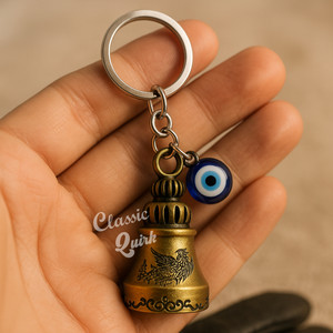 Classic Quirk Brass Guardian Bell with Evil Eye & Bird Design Keychain ...