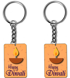 getexciting Happy Diwali Wooden Keychain For Bag,Bike,Car,Scooty (Set ...