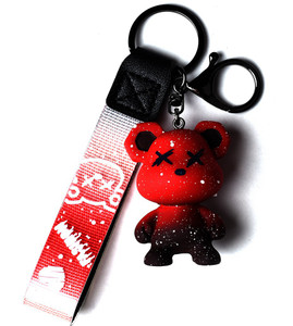 Daiyamondo Cross Eye Red Teddy 3D keychain With Long Shining Ribbon ...