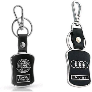 Jainsburys Combo of Royal Enfield & Audi Logo Leather Hook keychain ...