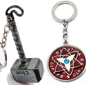Jainsburys Combo of Thor hammer & Naruto spinning rotating keychain Key ...