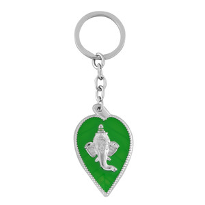 GCT Two Sided Ganesh Ji Ganesha (KC-9) Green Leaf Metal Keychain for ...