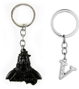 Newview V Alphabet Lord Shiva Adiyogi Mahadev Black Metal Keychain Key ...