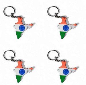 SHIVRAJ Pack of 4 india map with tricolour of Indian flag key chain ...