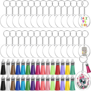 HASTHIP Acrylic Keychain Blank Circle Kit, 120pcs Clear Keychains Set ...