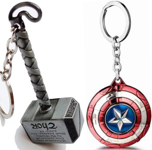 Jainsburys Combo of Thor hammer & Captain America Rotating keychain Key ...