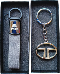 JNV Leather Keychain With Logo Compatible With Tata Car (Grey) Key ...