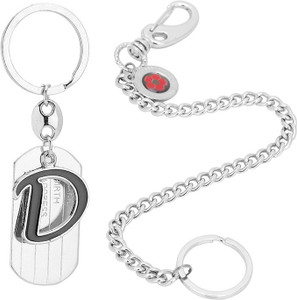 Newview Alphabet Letter D Silver Black & Chain Challa Locking Key Chain ...