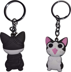 New Dimension Store New Cute Black and white Cat 1 pair 2 Keychains Key ...