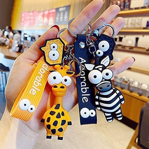 ZQE 3D Cute Cartoon Giraffe Keychain and Zebra Keyrings Set 2Pc Animal ...