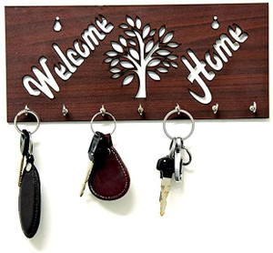 UC Union Crafts Wooden Welcome Home Brown Wood Key Holder (8 Hooks ...
