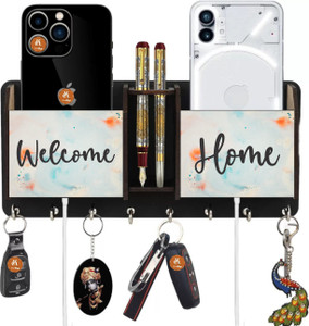 Khatu Crafts PRINTED WELCOME HOME WHITE TWO BOX KEY HOLDER Wood Key ...