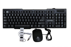 Quantron QKB-15 WIRED KEYBOARD + QMU -535 WIRED MOUSE +QUH -210 4 PORT ...
