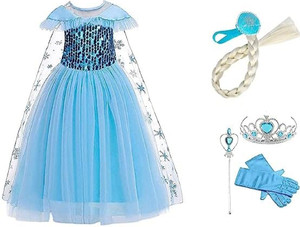Maasuryakala Elsa Frock for girls with Crown and Wig gloves and tiara ...