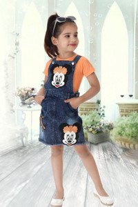 Mynxe Dungaree For Girls Party Printed Denim, Pure Cotton Price in ...