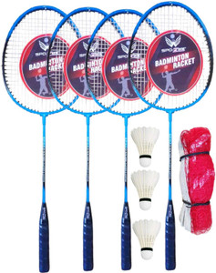 SPO Zone Racket Set OF4 PieceWith Shuttle 3 Piece With Net Blue Strung ...