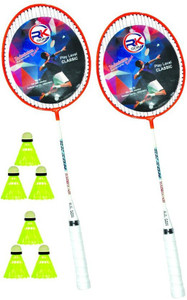 rk son Badminton racket pack of 2 with 6 piece plasic shuttle n ...