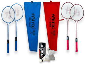 Airic Xtreme Double Shaft Raquets with Feather Shuttles Badminton Kit ...
