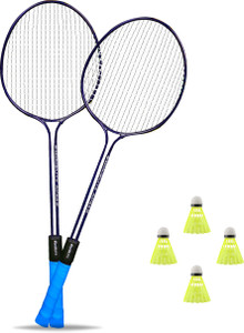 MINIBLITZ Double Shaft Iron Badminton Kit Set of 2 Rackets With 4 Nylon ...
